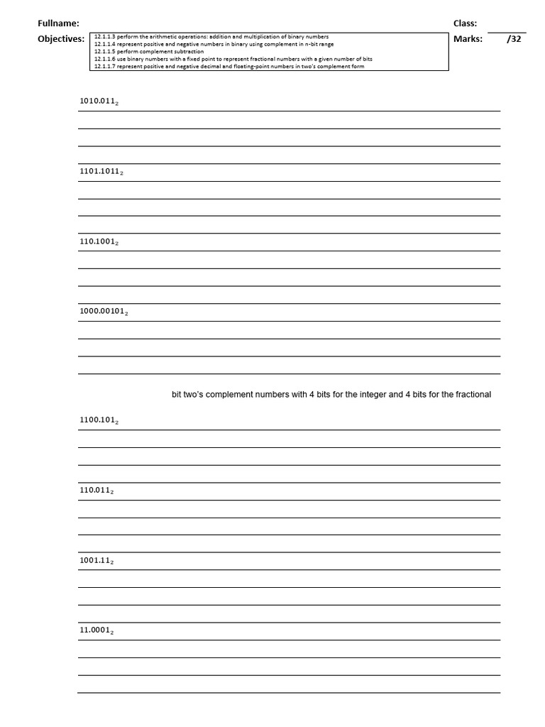Fixed-Point Fractions Worksheet | PDF
