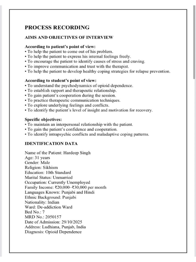 Process Recording Format | PDF