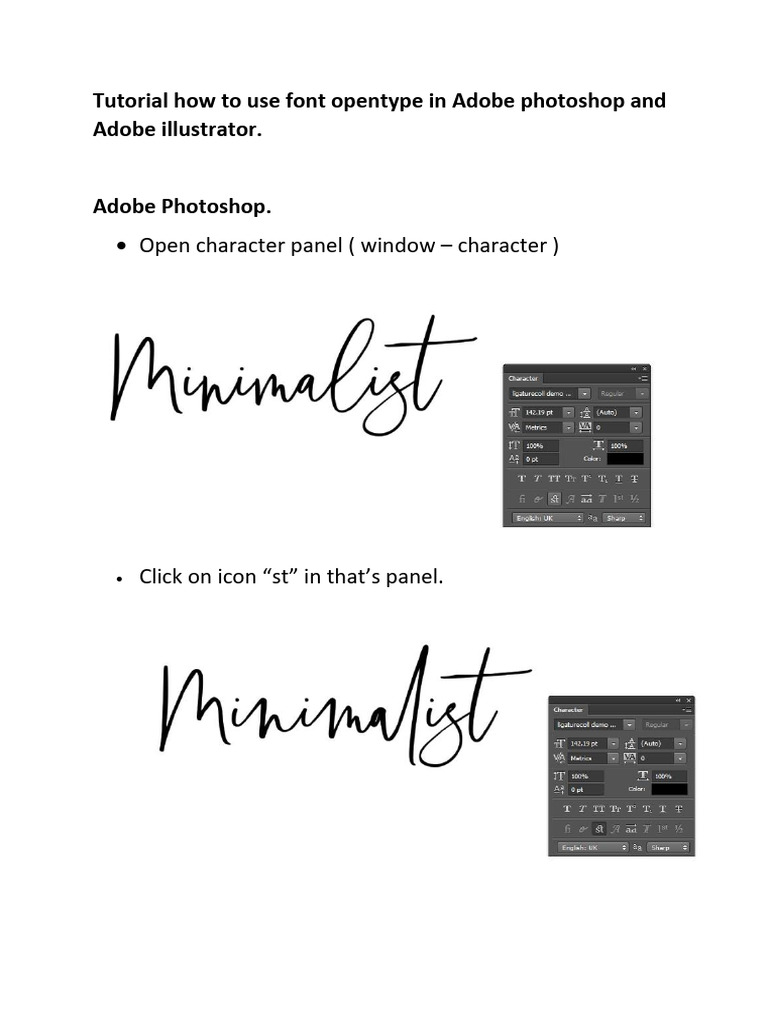 Tutorial How To Use Font Opentype in Photosop & Illustrator | PDF