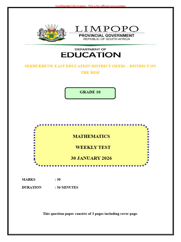 GRADE 10 WEEKLY TEST 30 JANUARY 2026 | PDF | Numbers | Discrete Mathematics