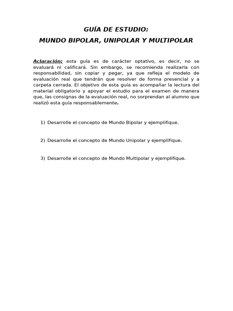 GUIA - Mundo Bipolar Unipolar y Multipolar | PDF