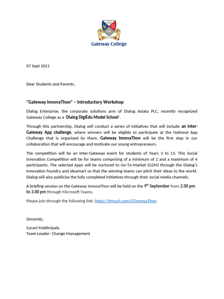 App Challange Letter-For Yr 3 to 13 | PDF