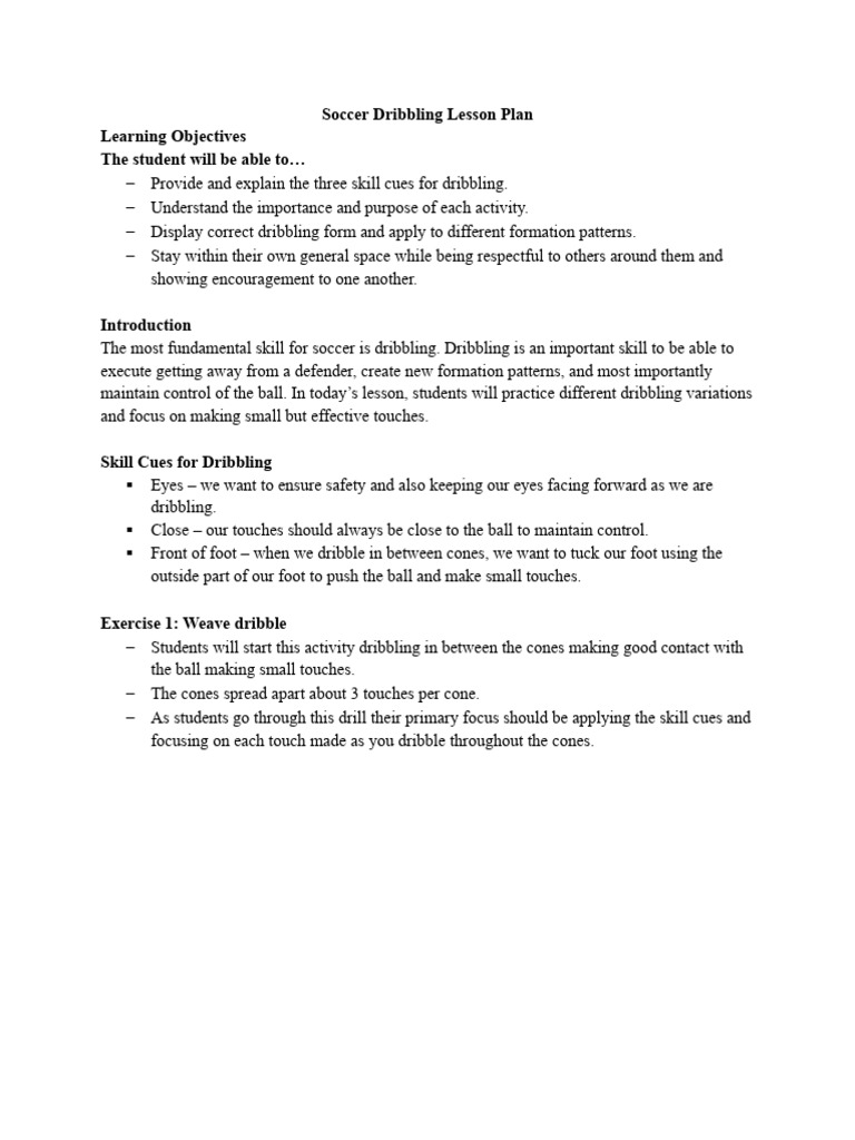 637714128 Soccer Dribbling Lesson Plan | PDF | Ball Games | Sports