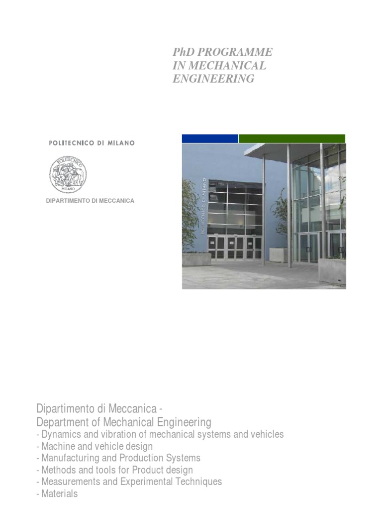 PhD in Mechanical Engineering | PDF | Doctor Of Philosophy | Doctorate