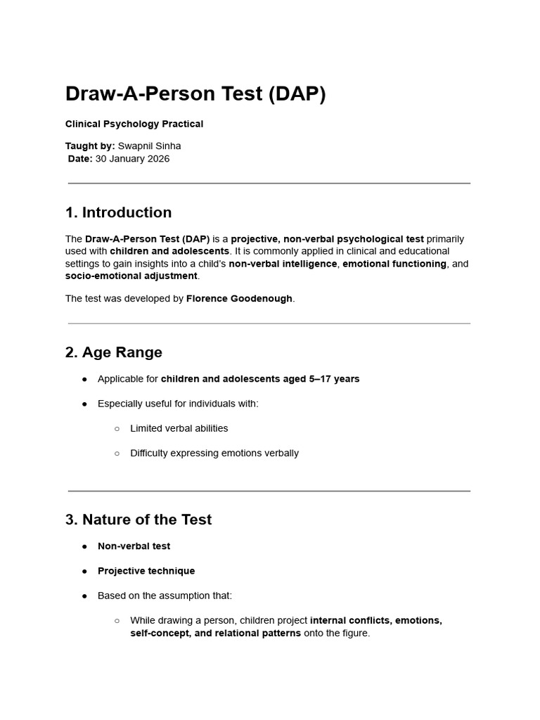 Draw-A-Person Test (DAP) | PDF | Self Concept | Nonverbal Communication