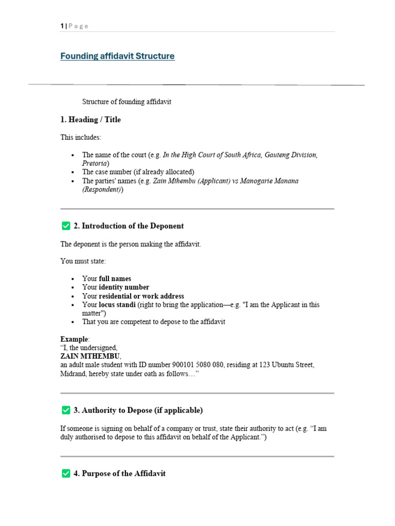 Founding Affidavit Structure (Law) | PDF | Affidavit | Justice