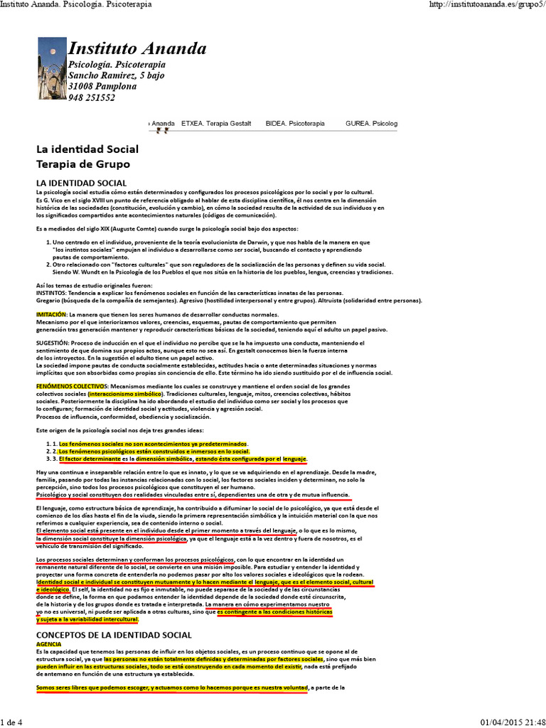La Identidad Social | PDF | Sicología | Psicología Social