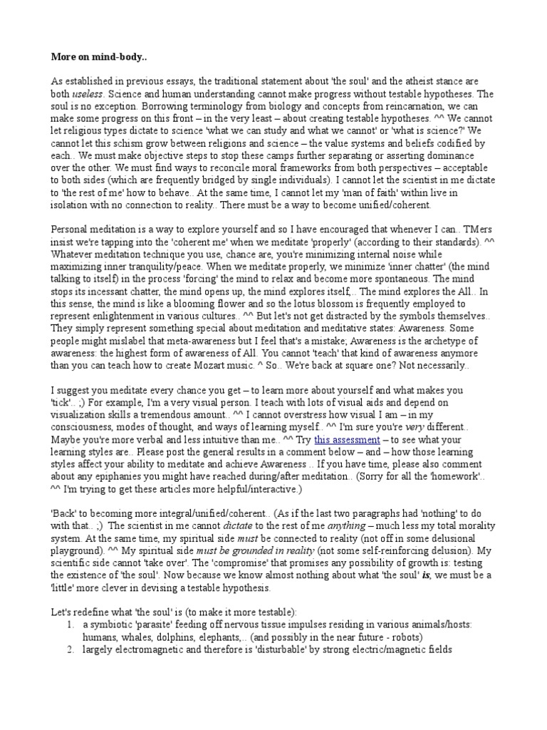 More On Mind-Body.. | PDF | Soul | Meditation