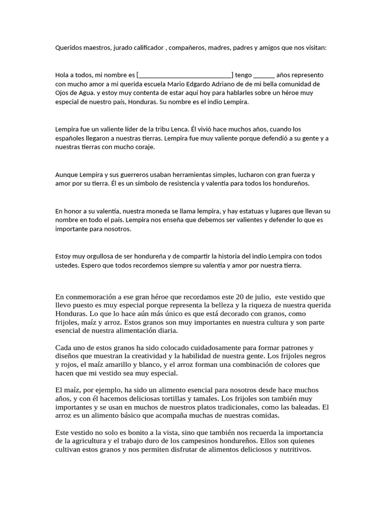 Discurso para La India Bonita | PDF | Honduras | Maíz