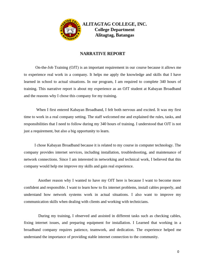 Reblora - Ojt Narrative Report | PDF