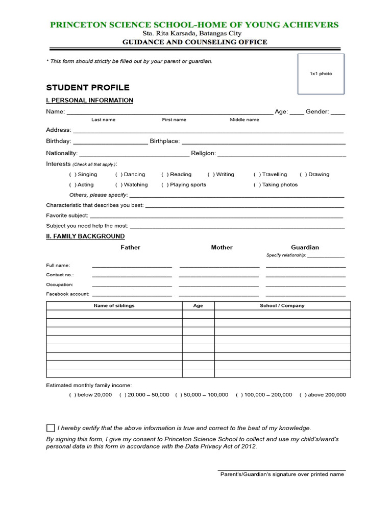 Student Profile Form | PDF