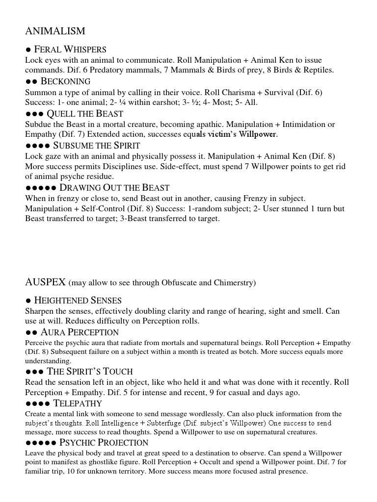 Vtm Card Disciplines | Self Control | Self-Improvement