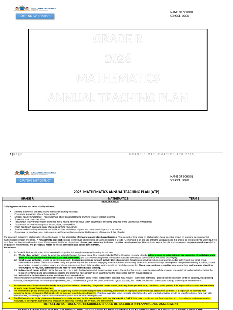 Grade R Mathematics Term 1 Atp | PDF | Learning | Teachers