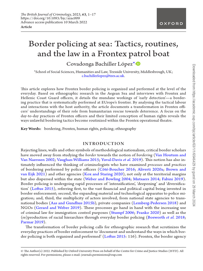 Border Policing at Sea Tactics, Routines, and The Law in A Frontex Boat ...