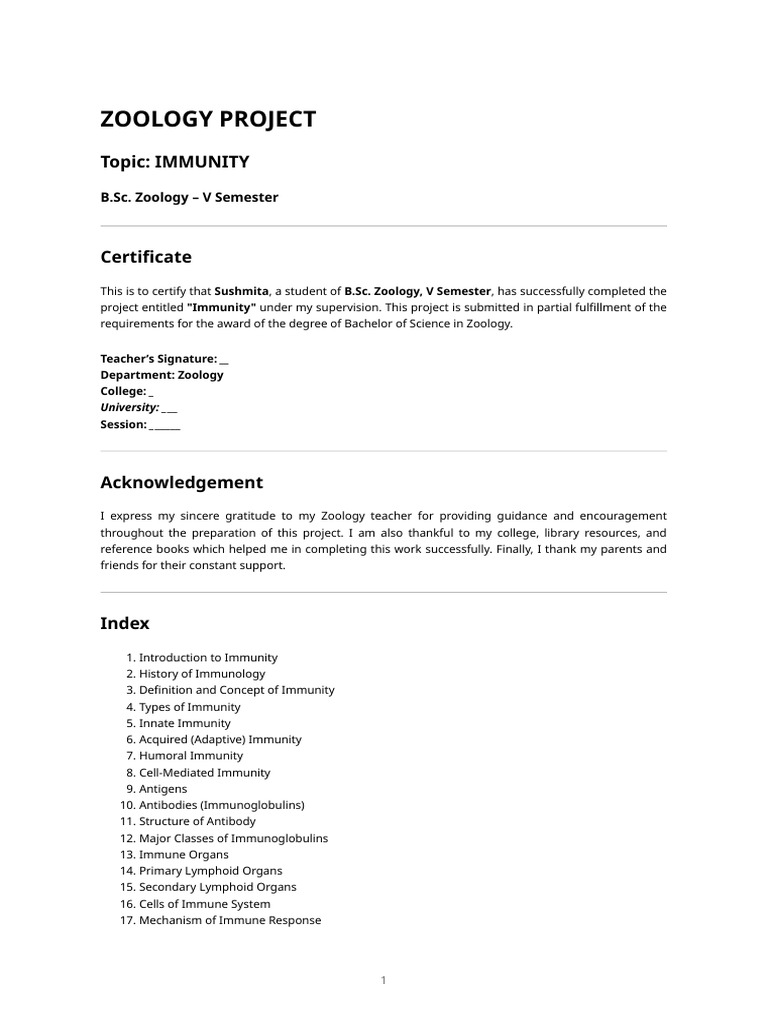 Zoology Project - Immunity | PDF | Immune System | Antibody