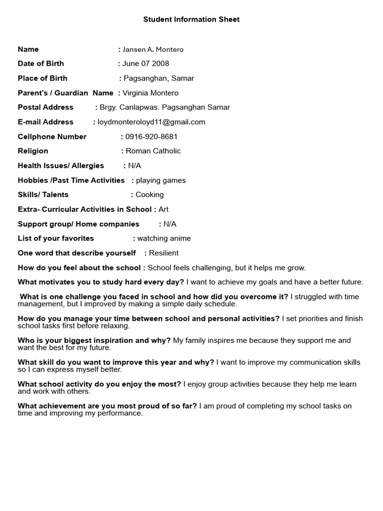 Student Information Sheet GZ - Docx 20260205 115734 0000 | PDF