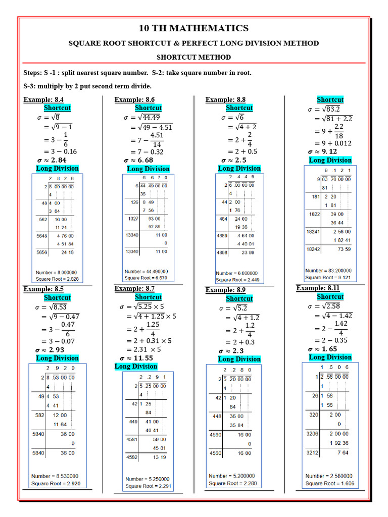 10 TH Maths Square Root Shortcut-1 | PDF | Mathematics | Elementary ...