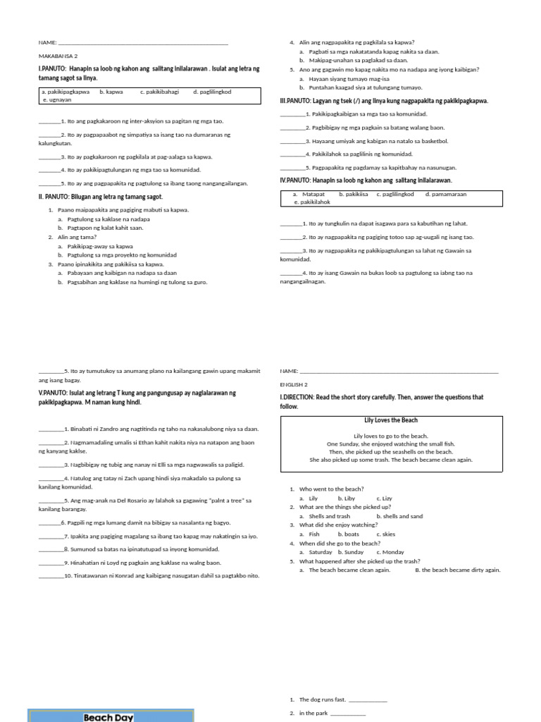 Grade 2 Reviewer 4th Preliminary | PDF
