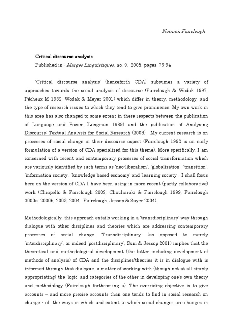 Fairclough - Critical Discourse Analysis | Linguistics | Strategic ...
