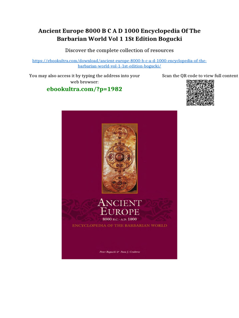 Ancient Europe 8000 B C A D 1000 Encyclopedia of The Barbarian World ...