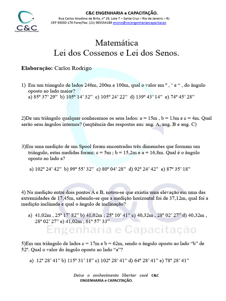 Exercicios Lei Dos Senos e Lei Dos Cossenos Abendi C&C | PDF
