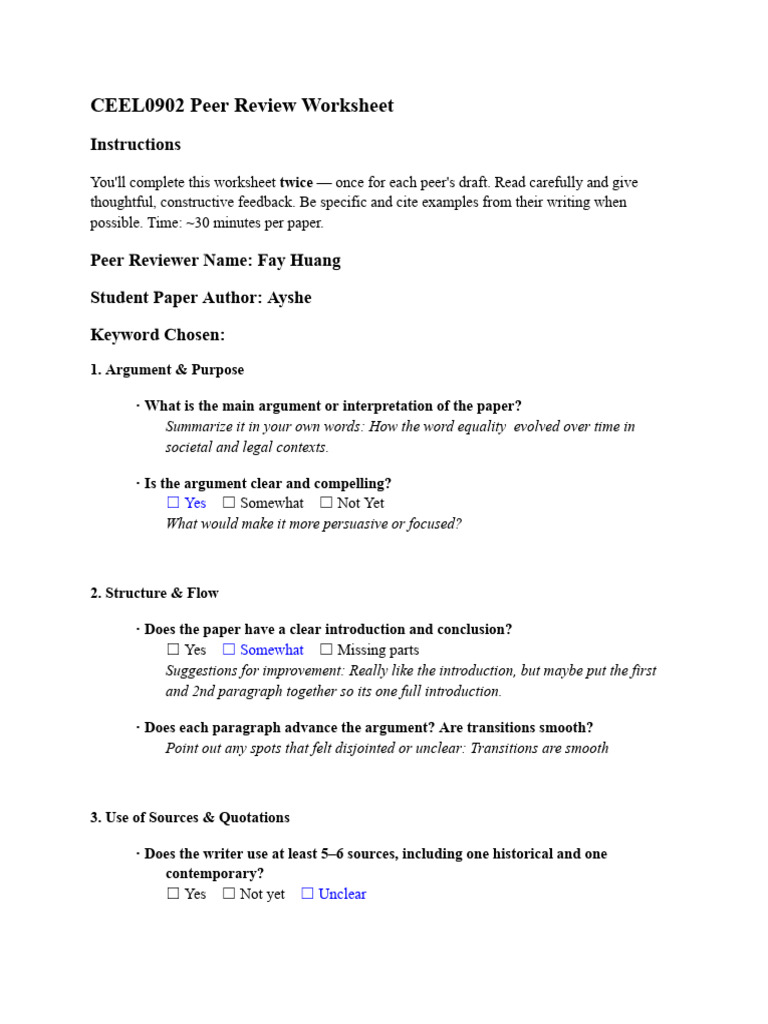 CEEL0902 Peer Review Worksheet | PDF | Human Communication