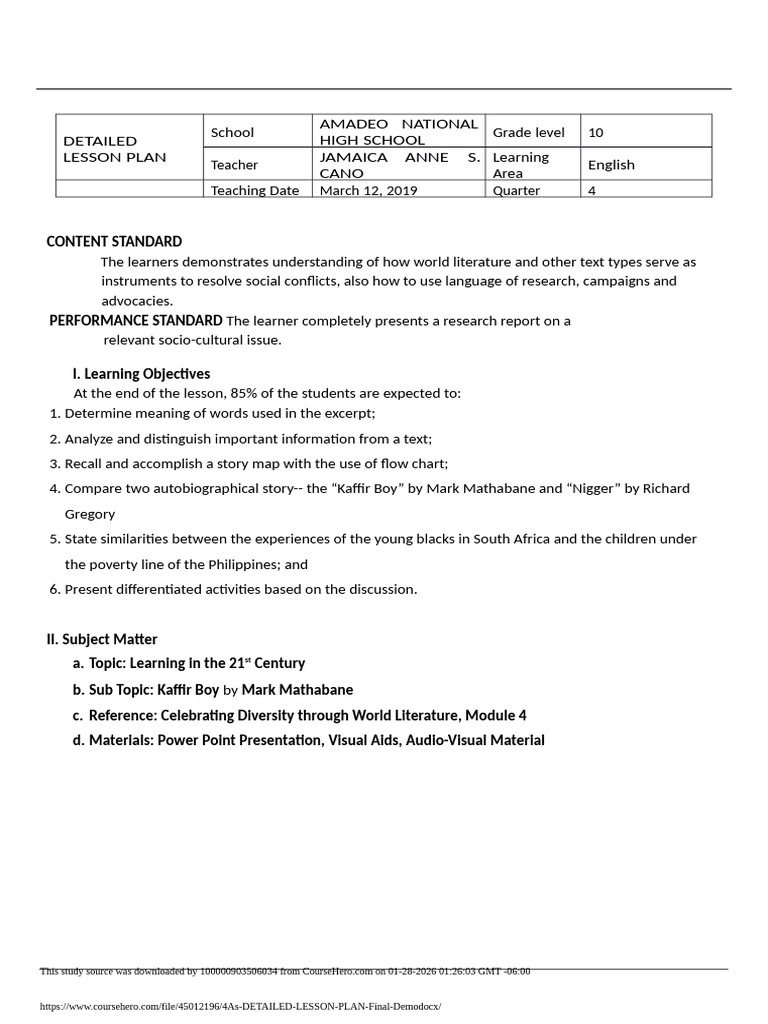 4A S DETAILED LESSON PLAN Final Demo | PDF | Lesson Plan | Human ...