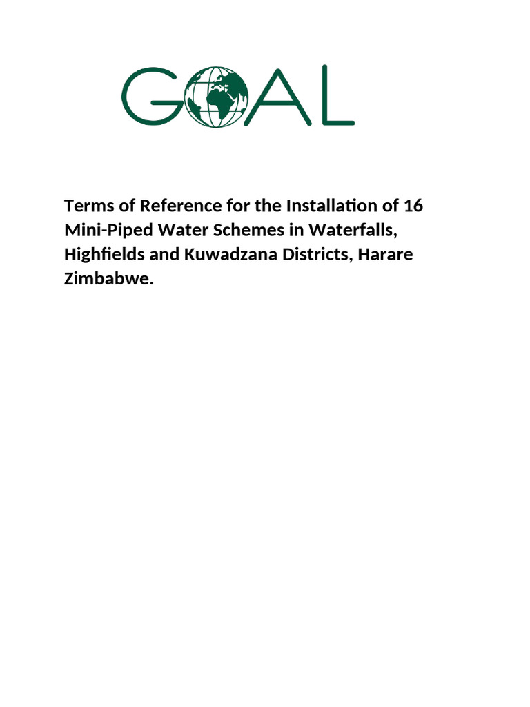 ANNEX 1 TOR Terms of Reference For Piped Water Schemes | PDF ...