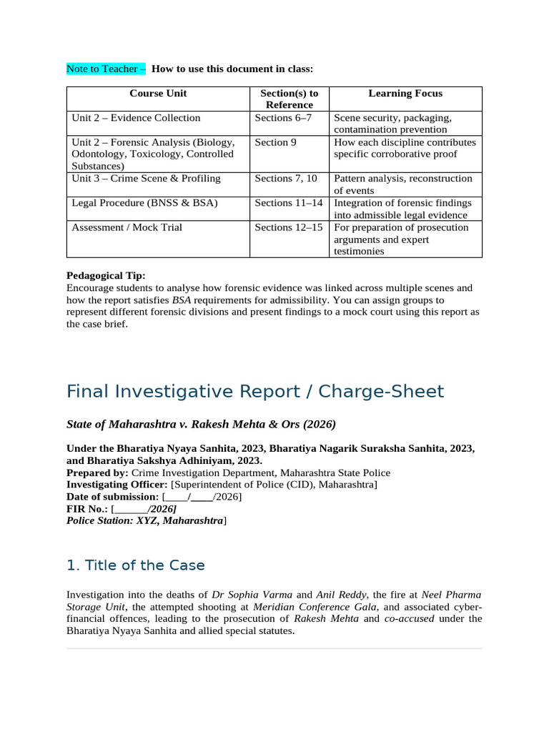 Final Report - Charge Sheet | PDF | Forensic Science | Crime Scene