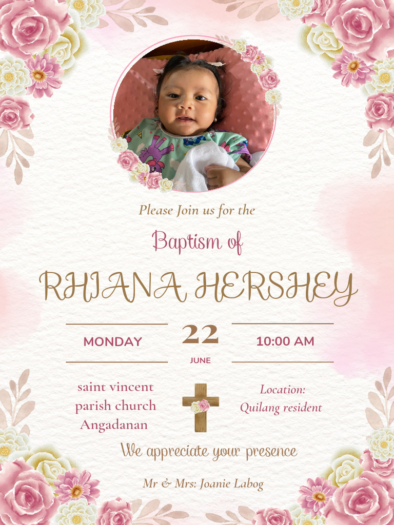 Pink Floral Baptism Invitation | PDF