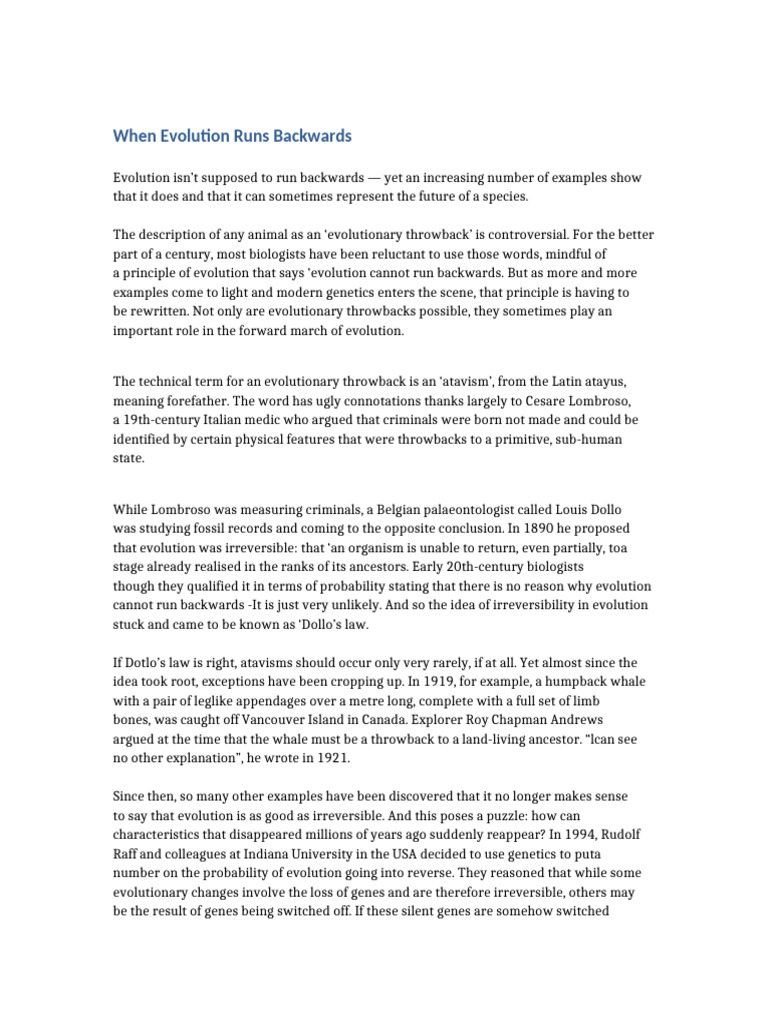 When Evolution Runs Backwards | PDF | Evolution | Biological Evolution