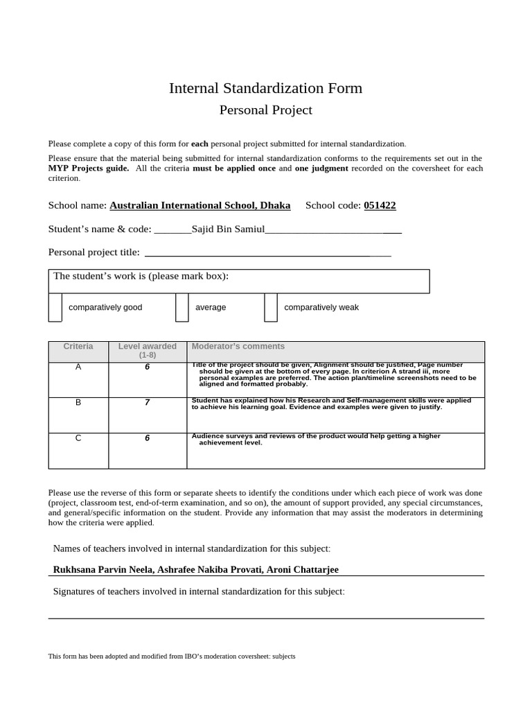 PP Internal Standardization Form | PDF