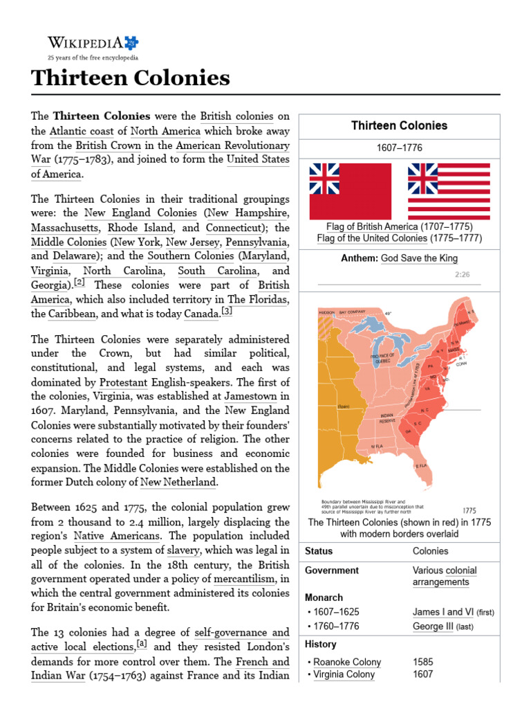 Thirteen Colonies - Wikipedia | PDF | Thirteen Colonies | American ...