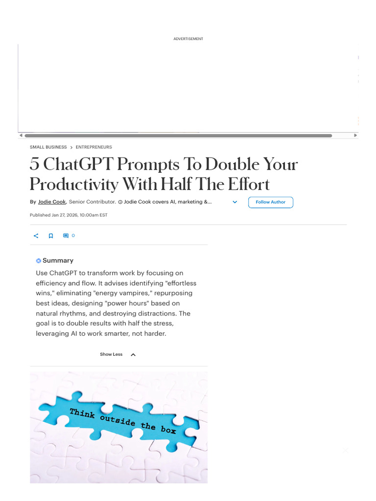 5 ChatGPT Prompts To Double Your Productivity With Half The Effort | PDF