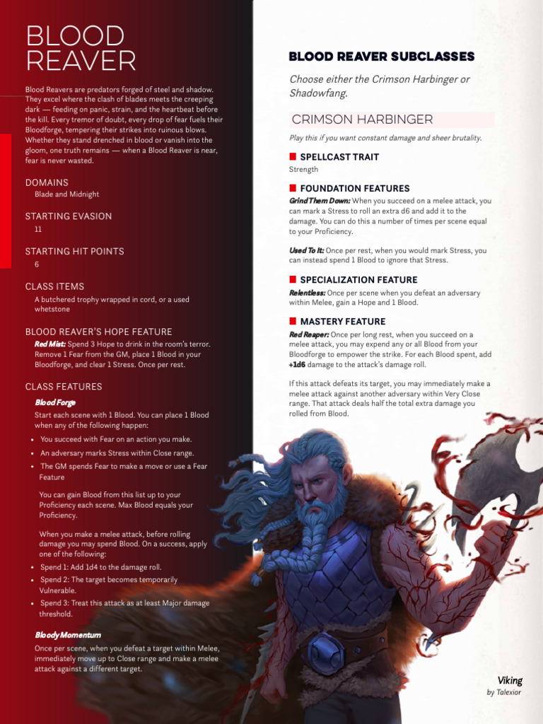 Blood Reaver Class Overview | PDF