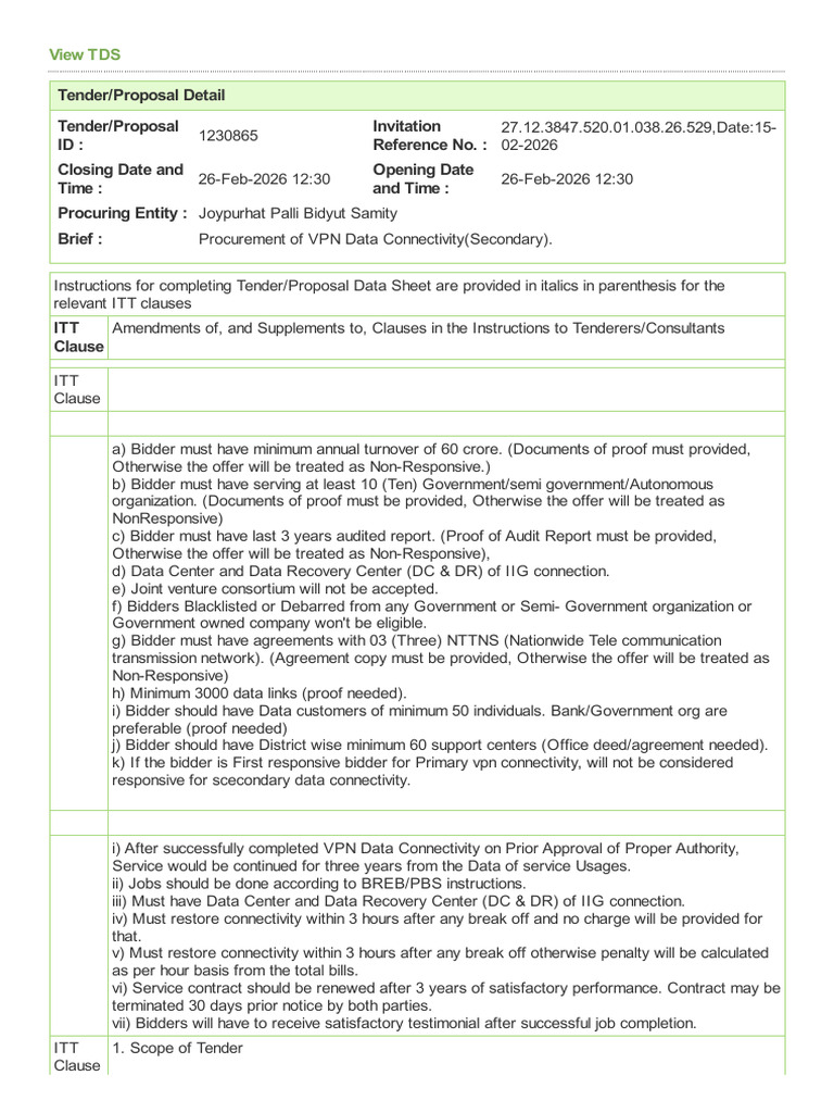 Section2 - Tender Data Sheet | PDF