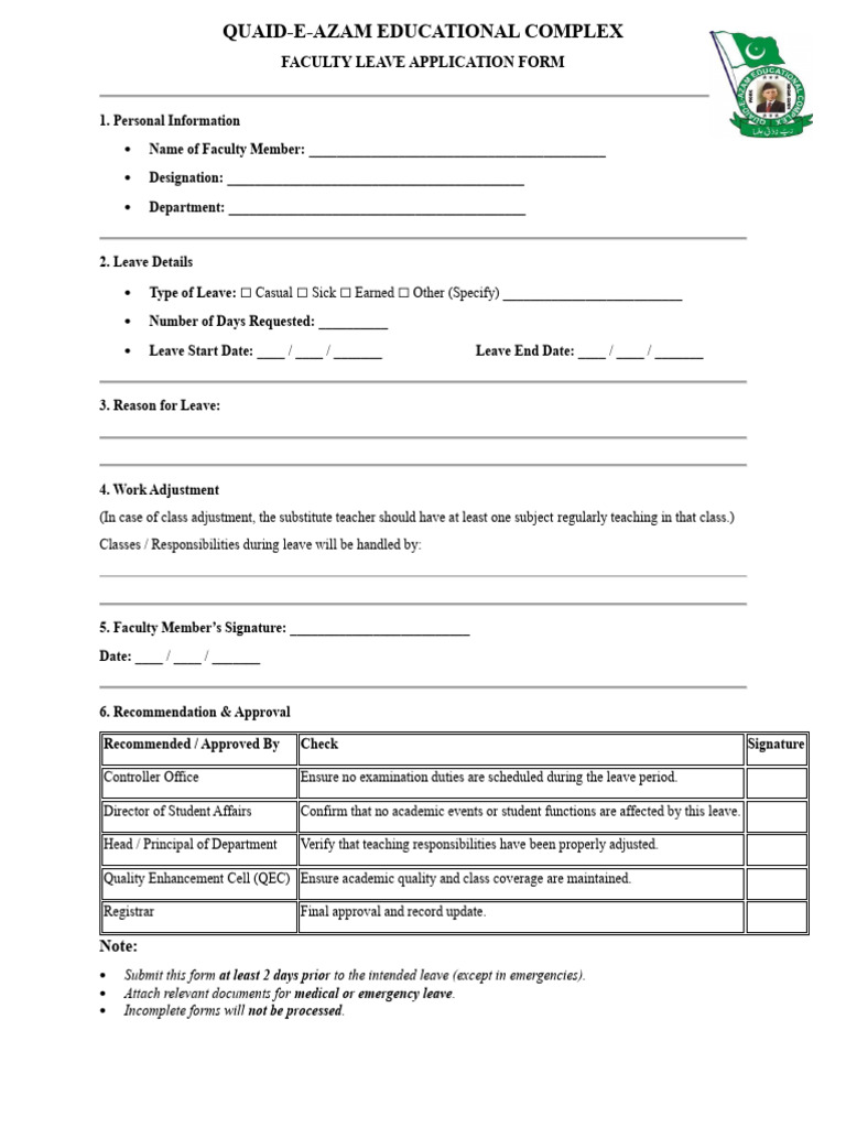 Leave Application Form, QEC, QECx. | PDF