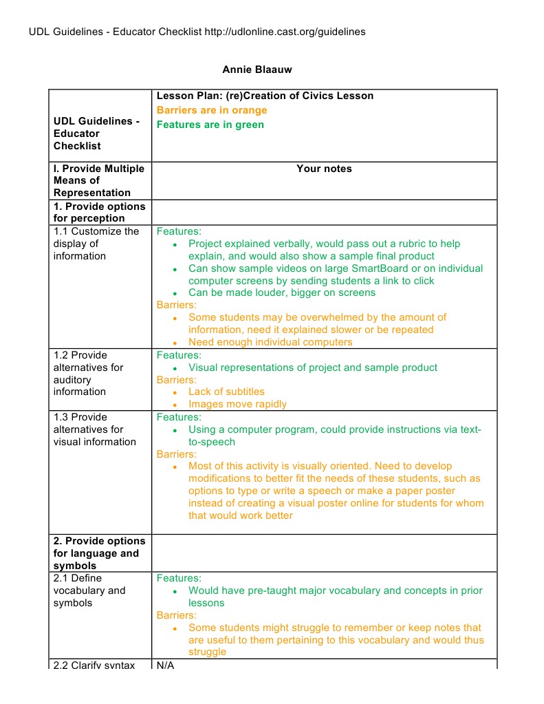 UDL Guidelines: Educator Checklist | PDF | Graphics | Information