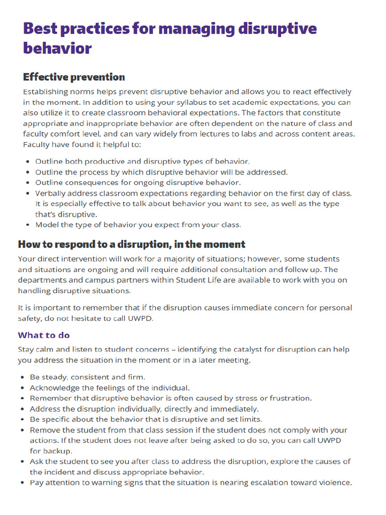 Managing Disruptive BehAVIOR | PDF