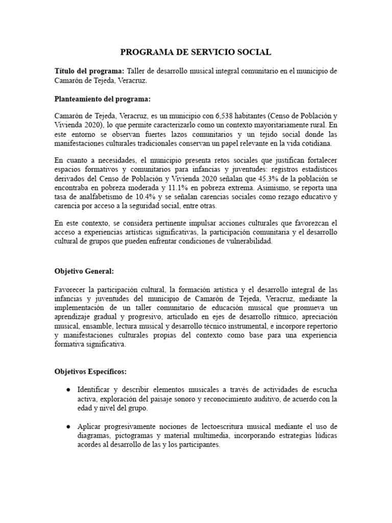 Programa de Servicio Social - Marco Antonio López Hernández | PDF ...