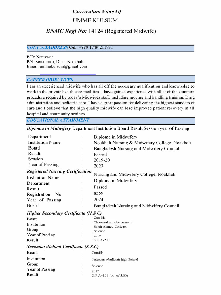 Umme Kulsum CV | PDF