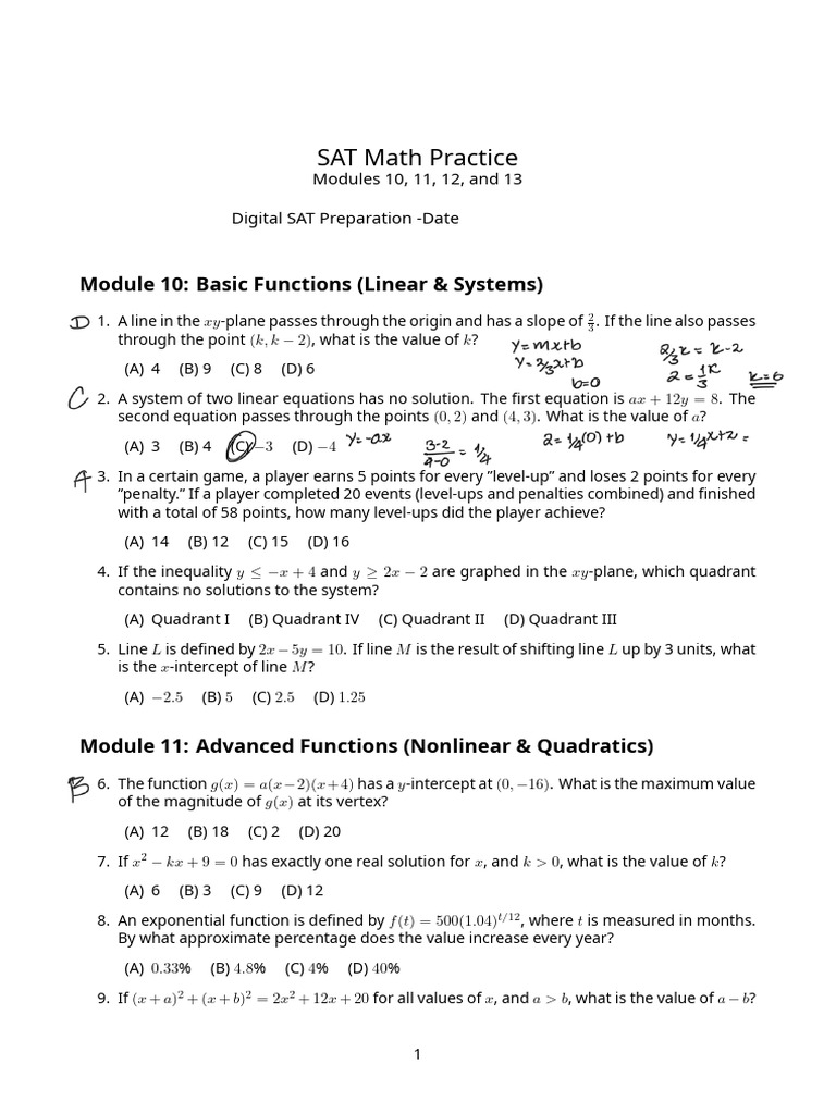 SAT Math Practice Set - Week 1 | PDF | Circle | Mathematics