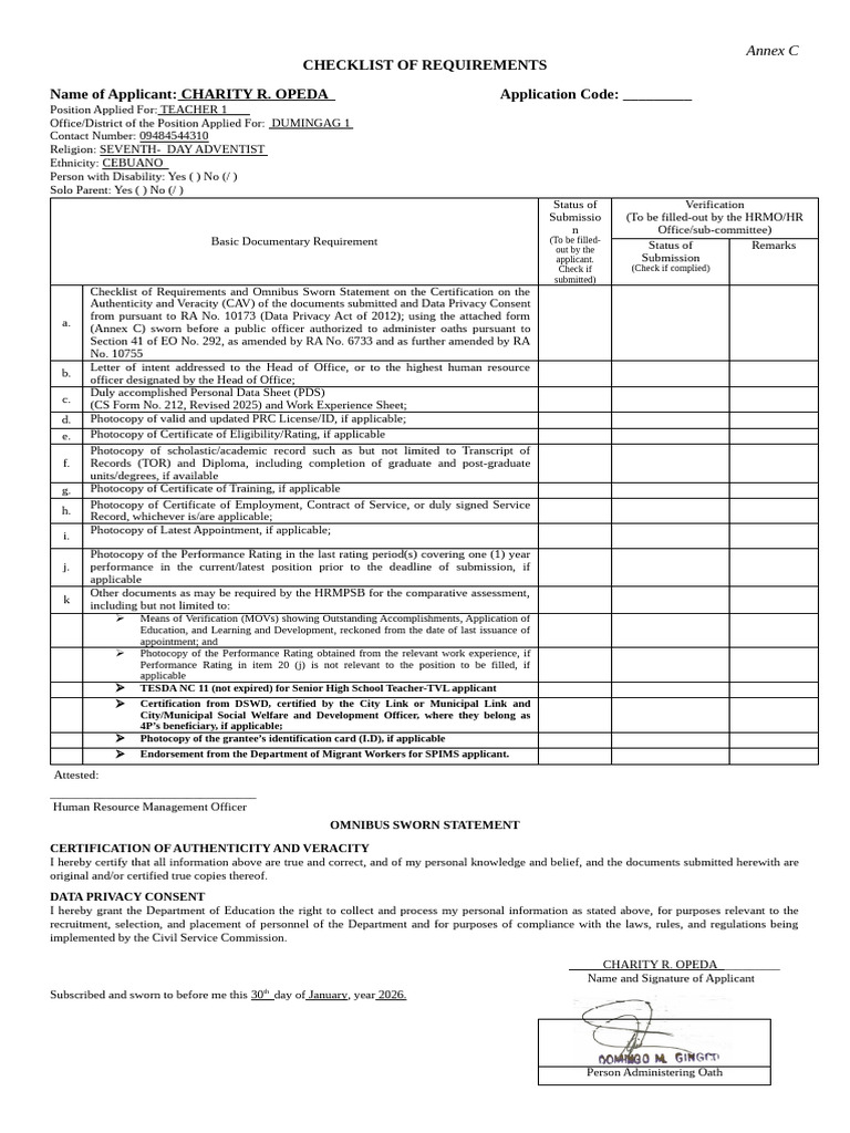 Final Checklist of Requirements Final t1 2026 | PDF
