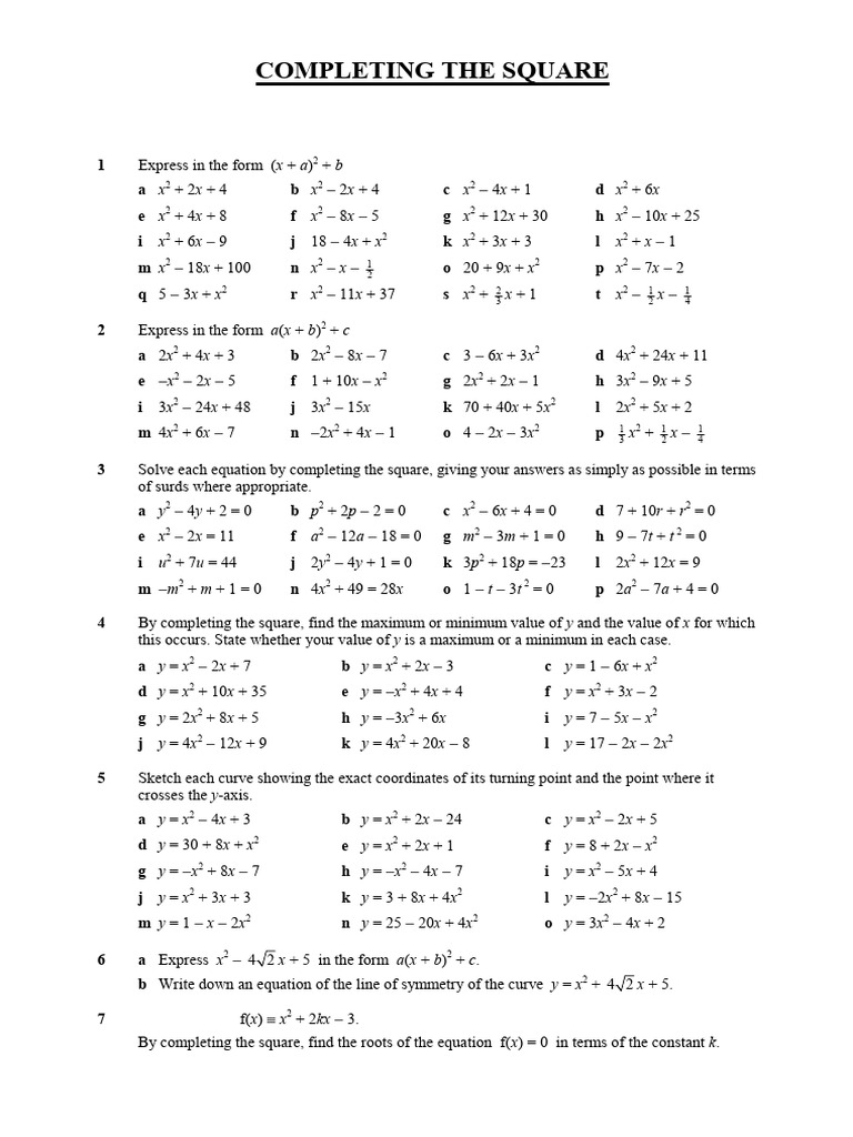 Completing The Square | PDF | Mathematics | Equations