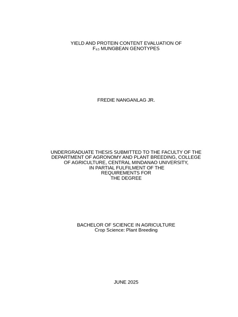 NANGANLAG, FREDIE JR. THESIS MANUSCRIPT, Mungbean | PDF | Plant ...
