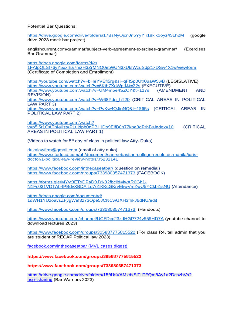 Potential Bar Questions POLITICAL LAW | PDF | Territorial Waters ...
