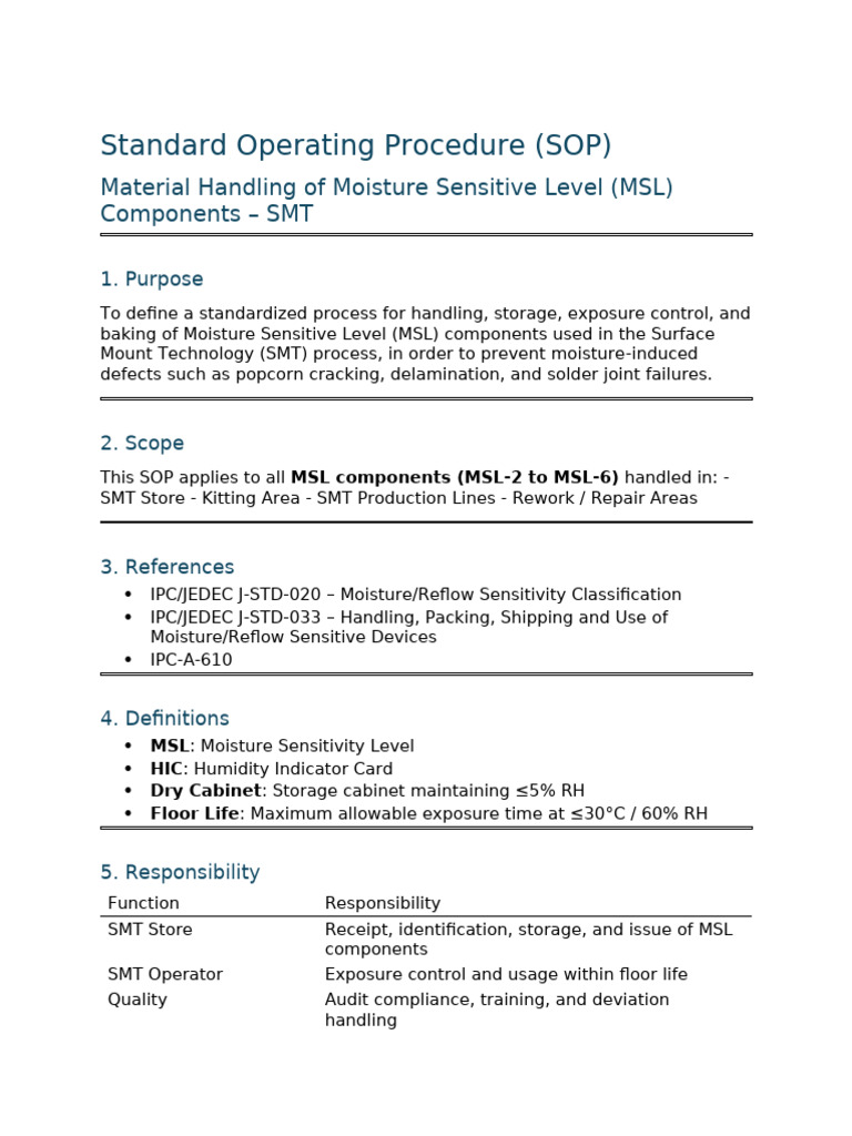 Sop – Material Handling of Msl Components (Smt) | PDF