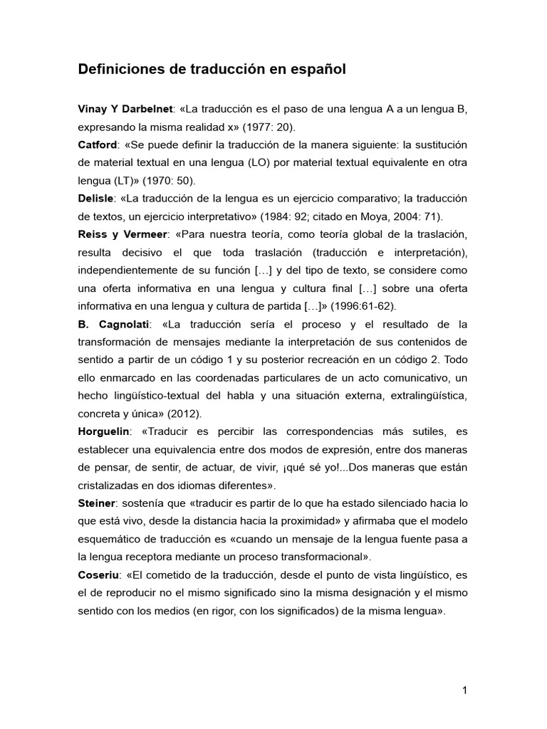 Definiciones de Traducción - ESPAÑOL | PDF | Traducciones ...