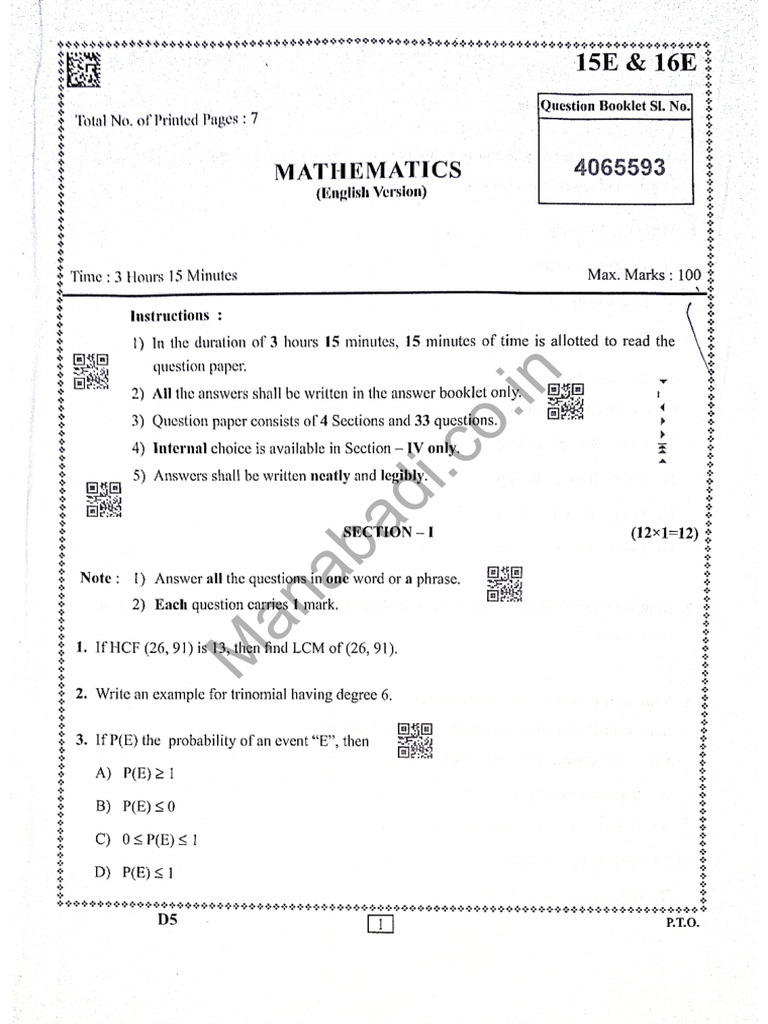 AP 10th Class Mathematics March 2025 | PDF