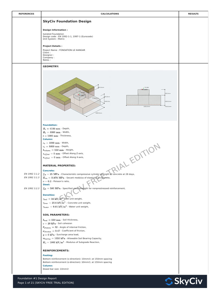 Foundation #1 Design Report | PDF | Strength Of Materials | Concrete
